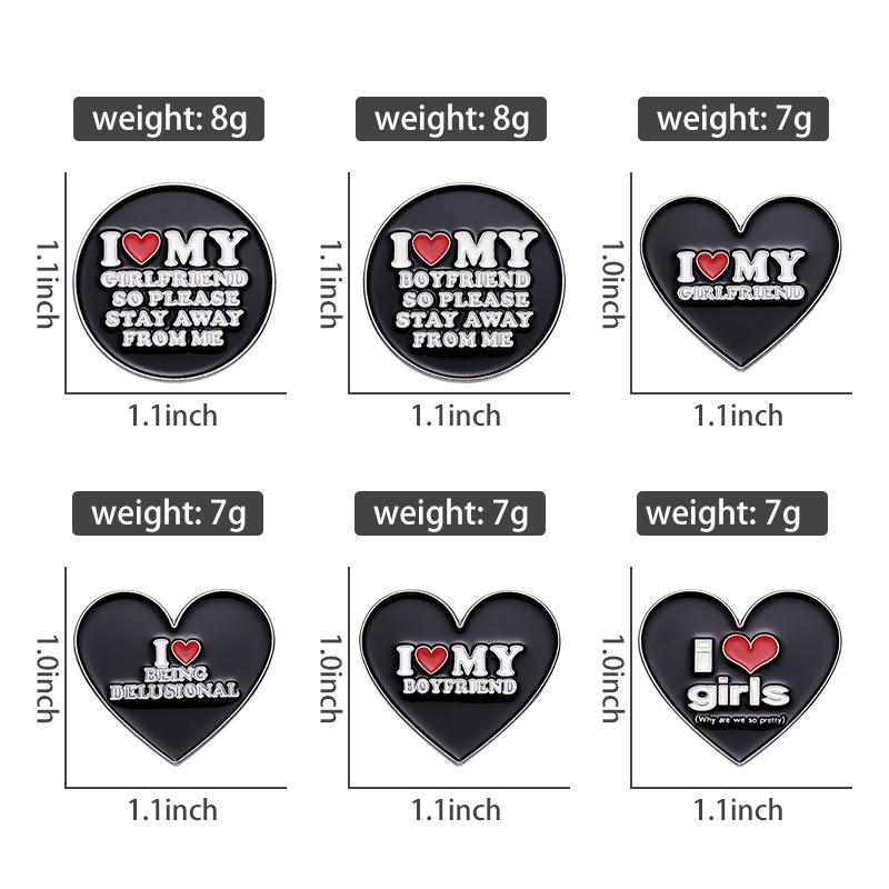 I Love My Boyfriend Girlfriend Enamel Pin Brooches Cartoon Heart Brooch Creative Letter Text ...