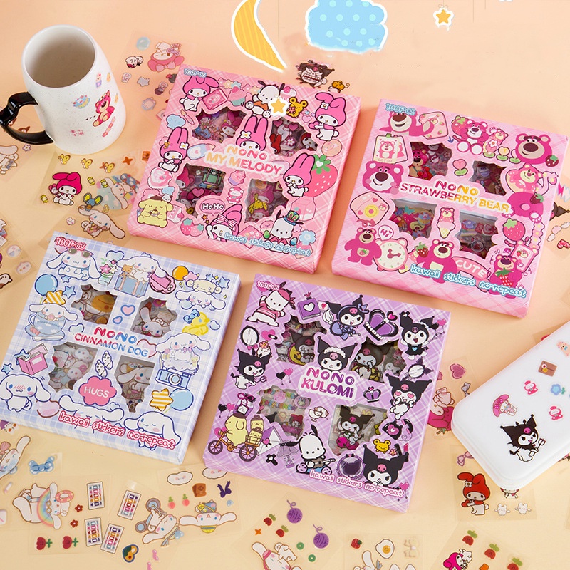 100pcs Non Repeat Kawaii Sanrio Kuromi Sticker Cinnamoroll Waterproof