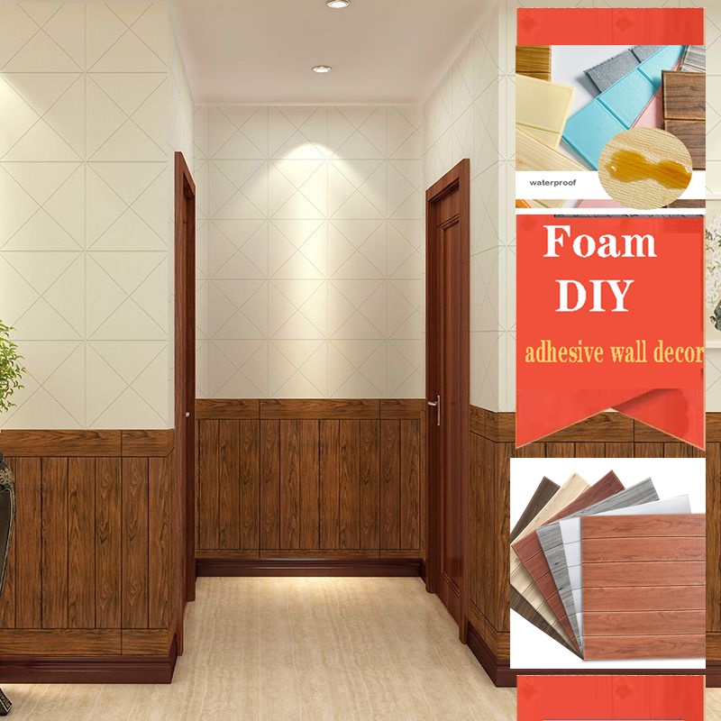 Adhesive Wallpaper Panner Wooden Decoration Wall Paper Dinding Sticker ...