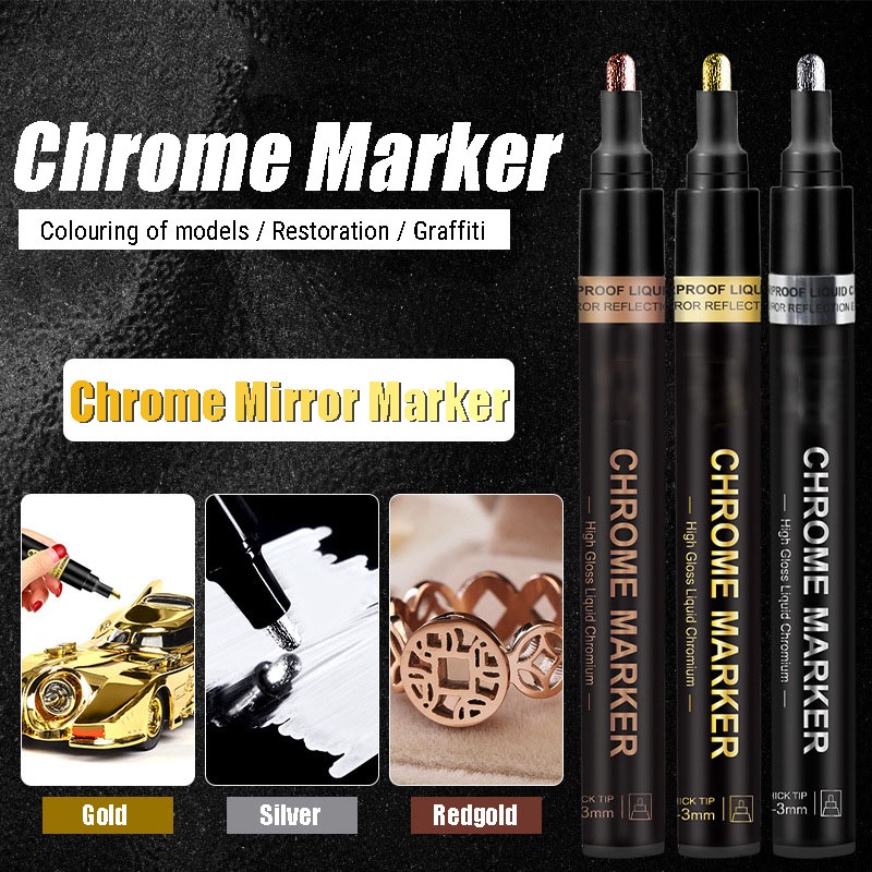 1Pcs Chrome Mirror Marker DIY Silver Liquid Chrome Pen Metal Waterproof ...