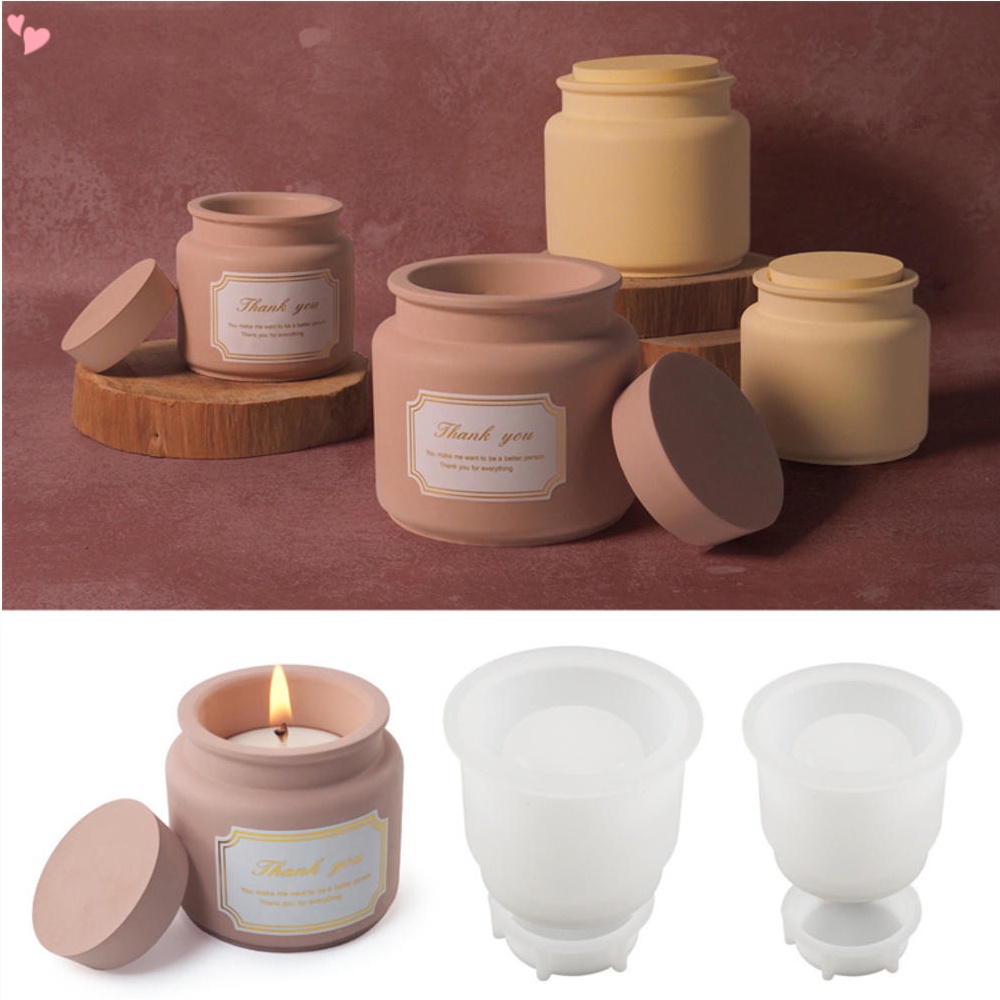 Candle Jar Molds, Silicone Concrete Molds for Candle Holder with Lids ...