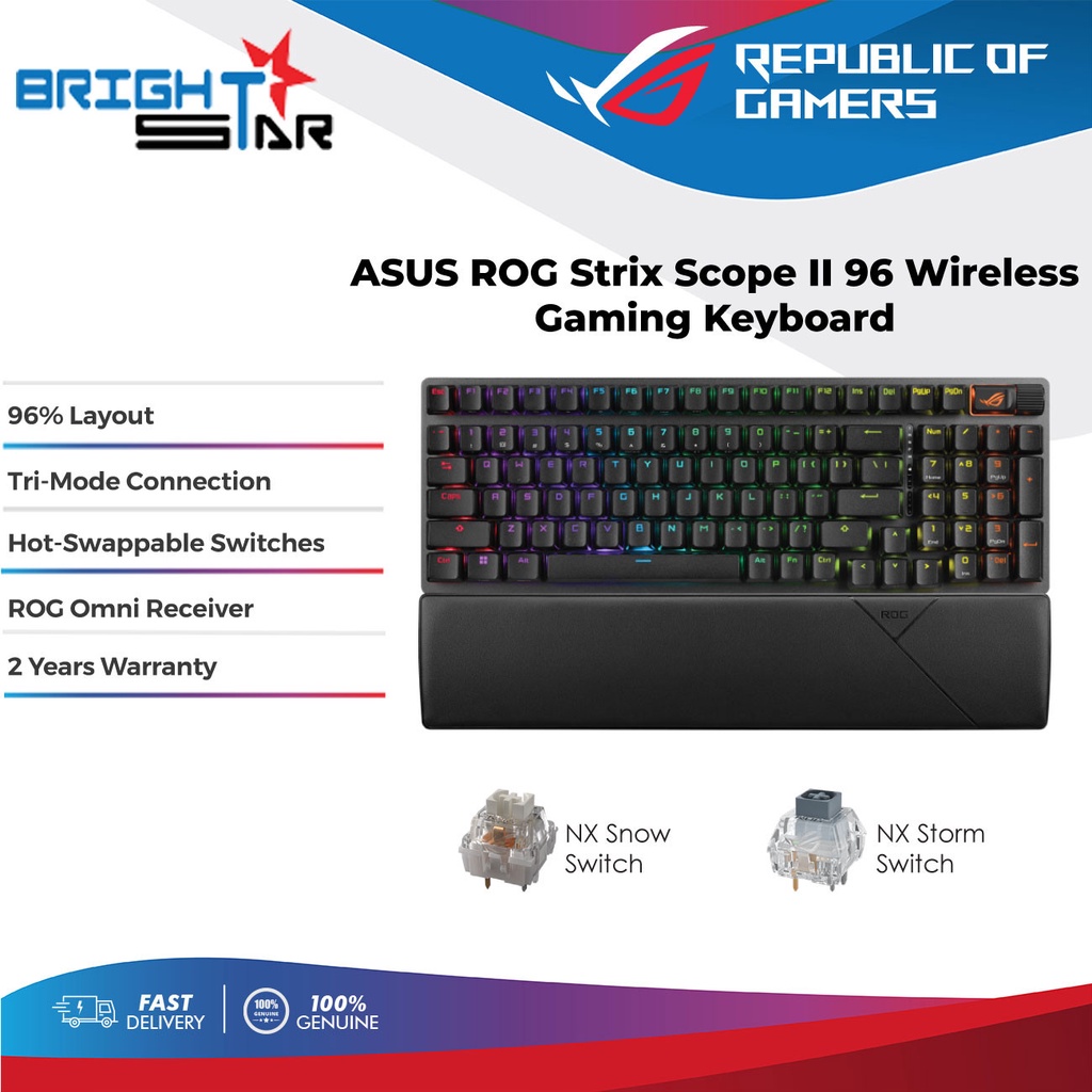 ASUS ROG Strix Scope II 96 Wireless Gaming Keyboard - NX Snow & Storm ...