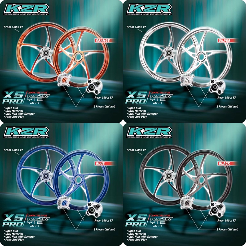 JL KZR Y15ZR Y16ZR CUSTOM HUB OPEN HUB 160 160/17 X5 PRO CNC SPORT RIM | Shopee Malaysia