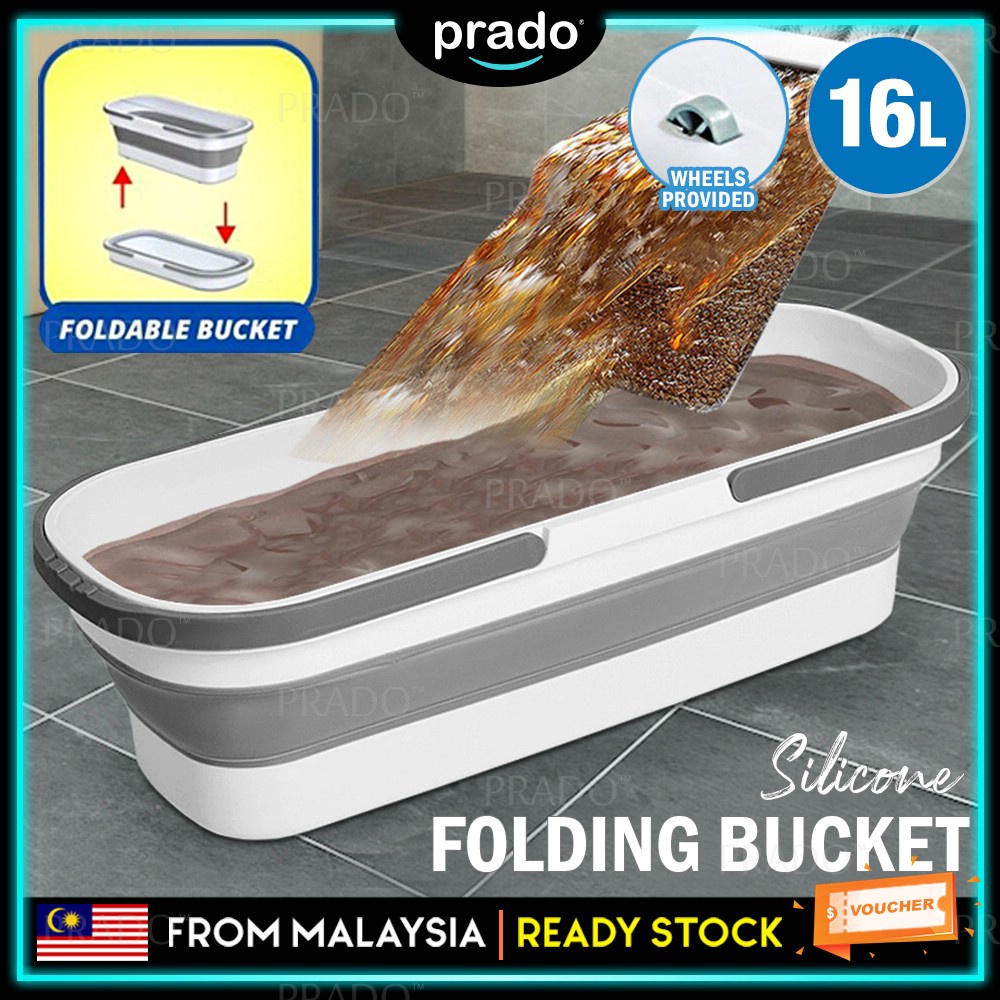 PRADO Portable 16L Large Capacity Foldable Bucket with Wheels Bathroom ...