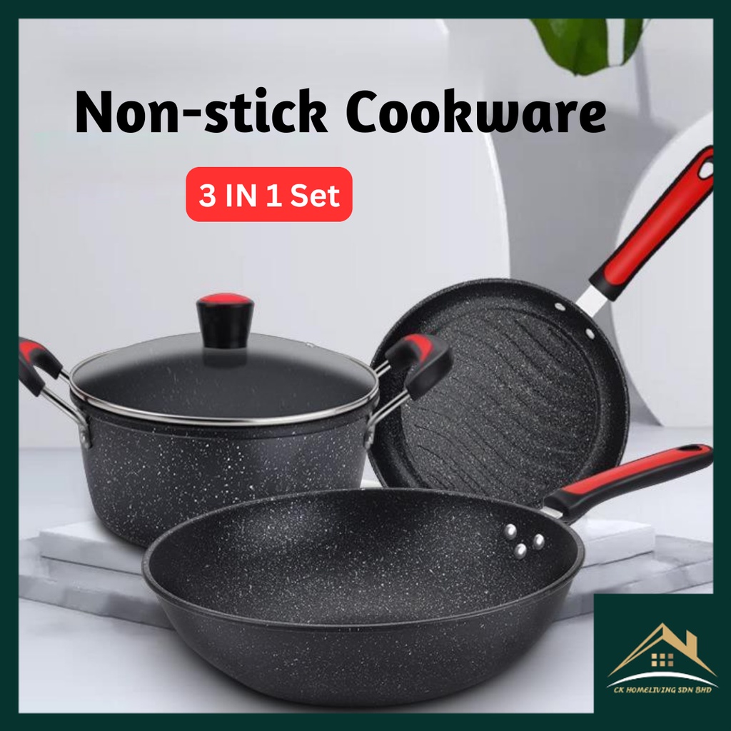 (🇲🇾READY STOCK) New High-quality Three-piece Non-stick Cookware Set ...