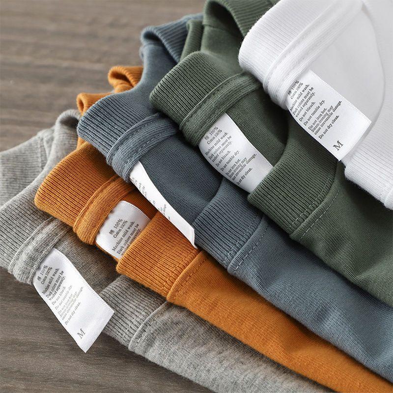 Cotton T-shirt Men's Solid Color Loose Retro Thread Neckline Simple ...