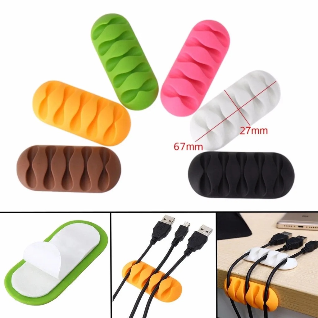 Random Color 5 Hole Silicone Cable Organizer Wire Cord Winder Desktop ...