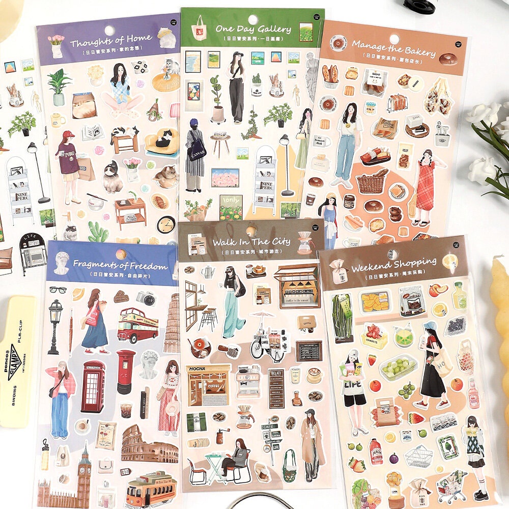 ENWEI 1 Pc [Weekend Shopping Series] Lovely Girl Journal Stickers High ...