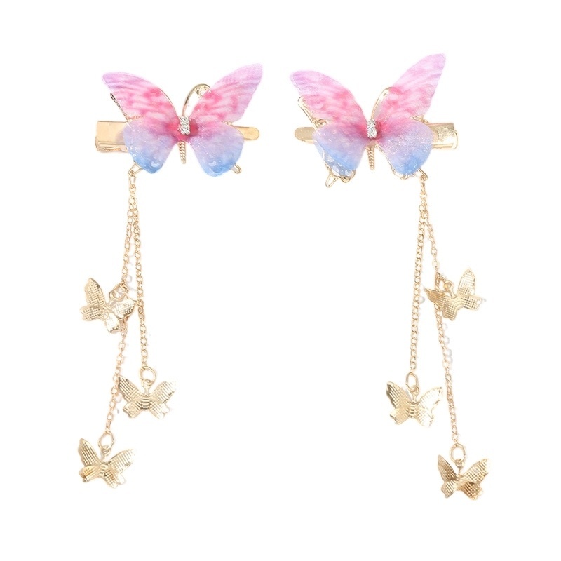 2PCS New Cute Fashion Tassel Mesh Butterfly Hair Clips Gilr Hairpins ...