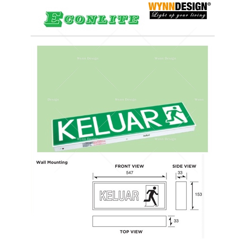 Econlite - LE908SL EXIT /KELUAR Sign Light Fitting Lampu Tanda Keluar ...
