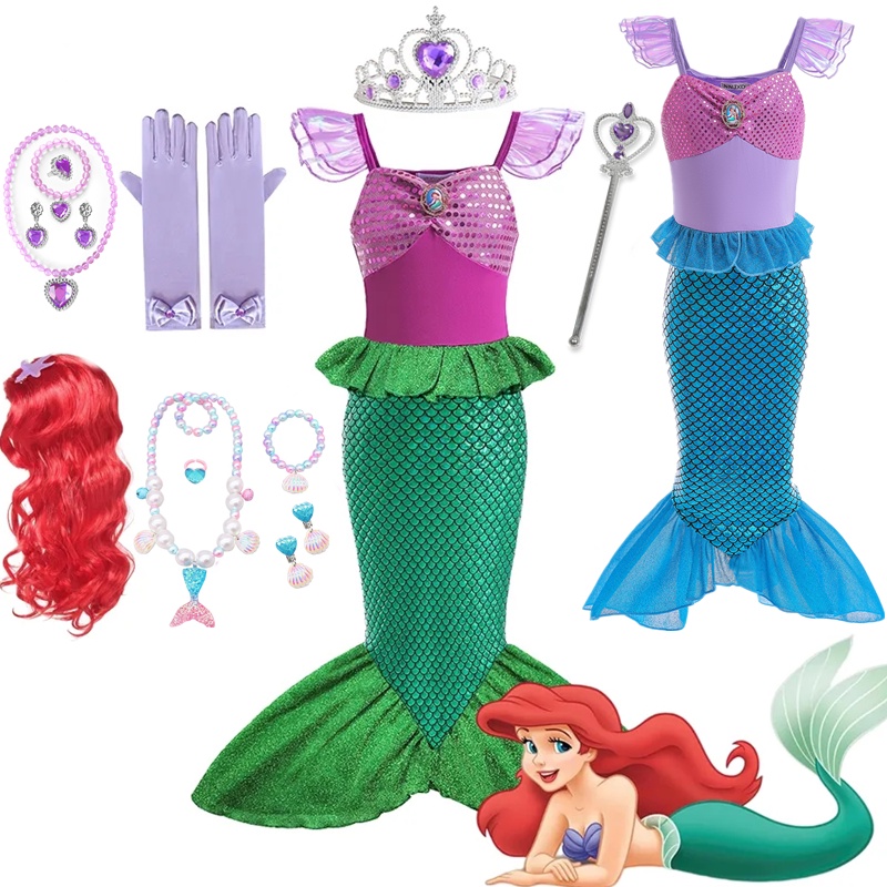 WFRV Girls Little Mermaid Ariel Princess Cosplay Costumes For Kids Baby ...