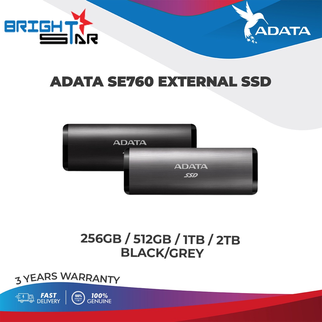 ADATA SE760 Portable SSD (256GB, 512GB, 1TB, 2TB) (Black, Grey ...