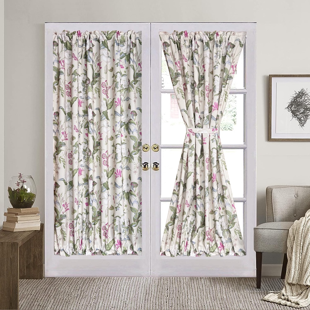 French Pastoral Flower Semi Blackout Door Curtains For Kitchen Window Drapes Sliding Door Glass ...