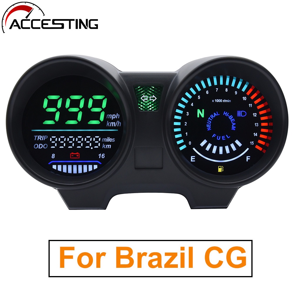 Motorcycle Speedometer Digital LED Panel rpm Speed Gauge For Brazil ...