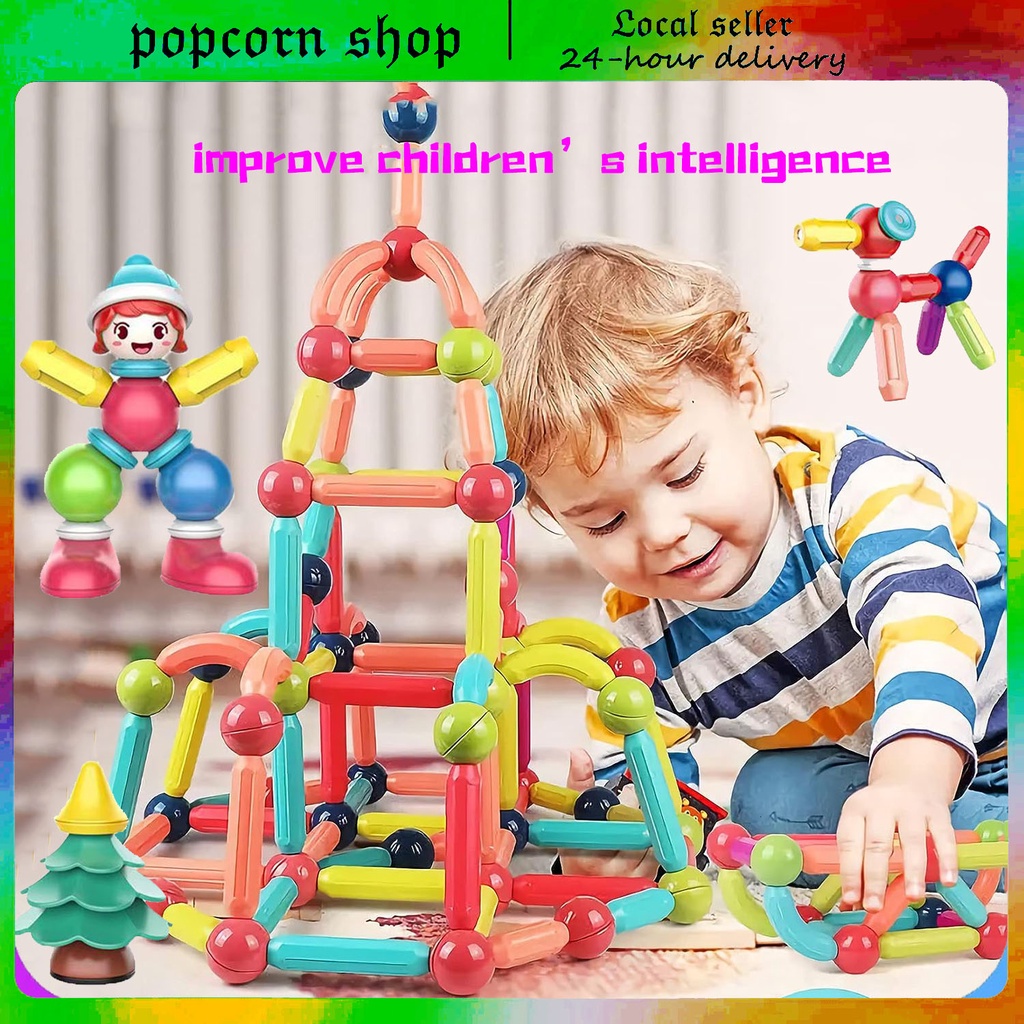150PCS Kids Magnetic Stick Balls Building Toy Blocks With Storage Box ...