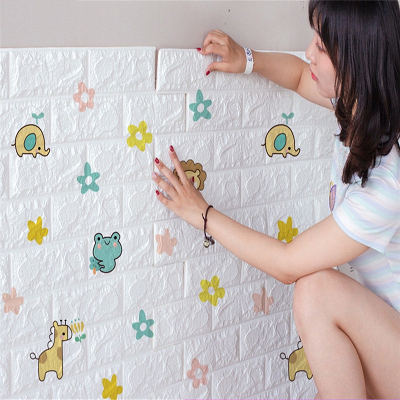 Wallpapers Adhesive Wall Paper Foam 3D Dinding Wallpaper Brick Stickers ...
