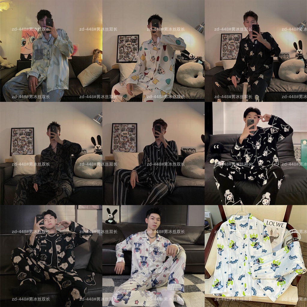 Spring Silk Sleepwear Man Silk Pyjamas Satin Pajamas 2023 Soft Boys ...