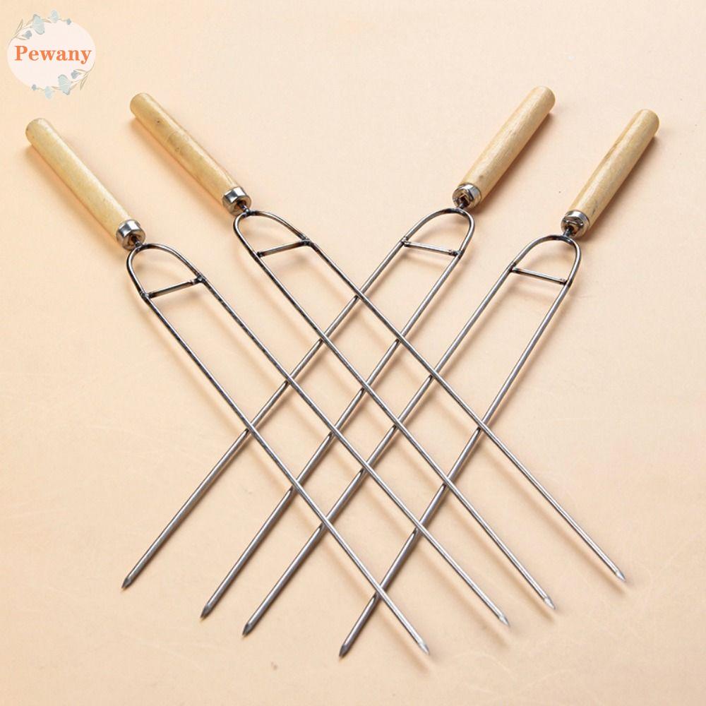PEWANY Barbecue Skewer Camping Meat String Grill Wooden Handle ...