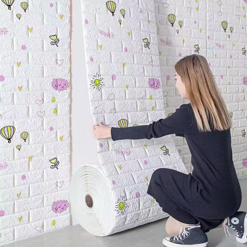 Foam 3D Dinding Wallpaper Brick Stickers Wall Stickers Wallpaper ...