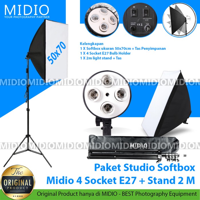 Softbox Lighting Midio Softbox 4-Socket E27 Lighting Studio+Stand - 4-Socket 50x70 | Shopee Malaysia