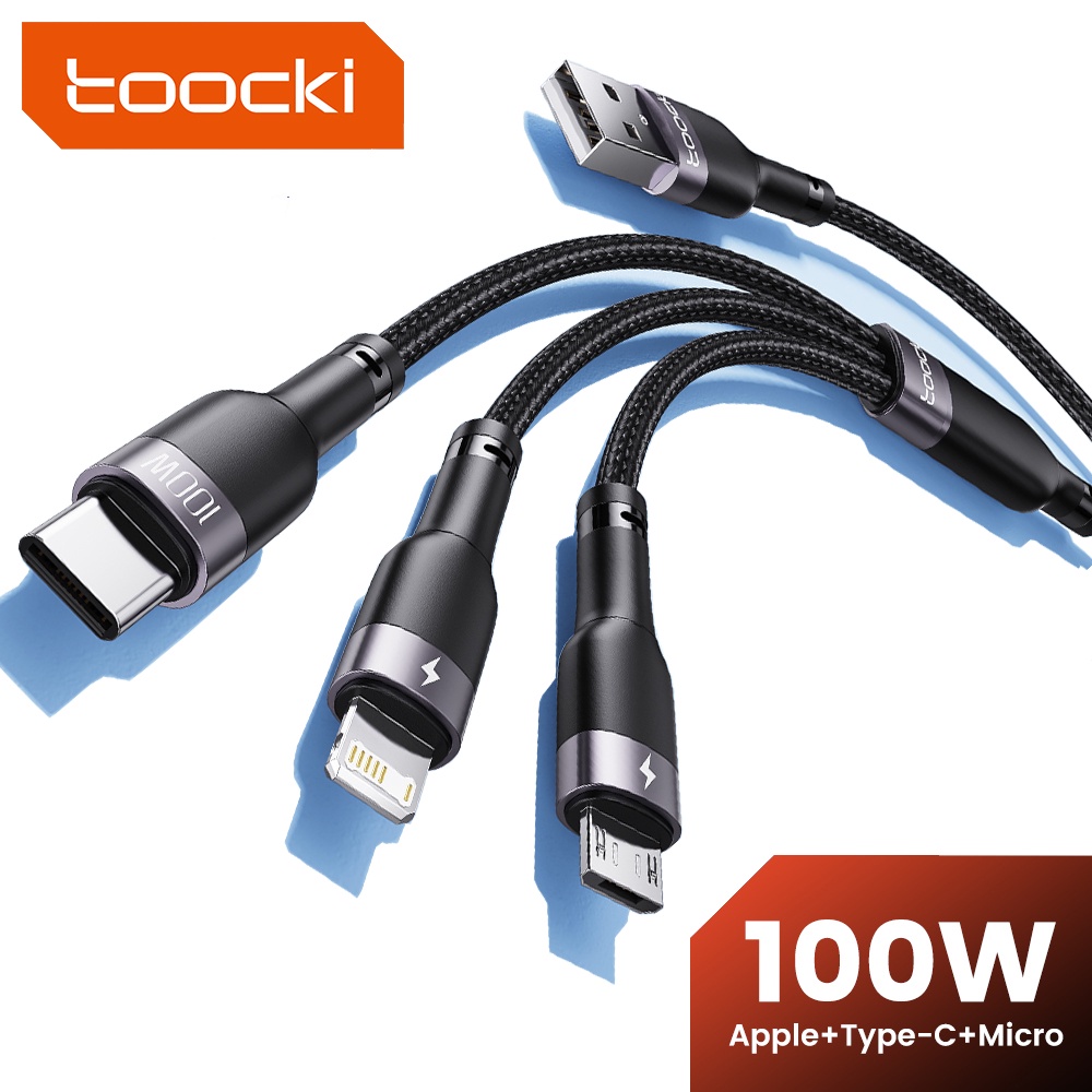 Toocki 100W 3 In 1 USB Cable Micro USB Type C Cable Charger USB C Data ...