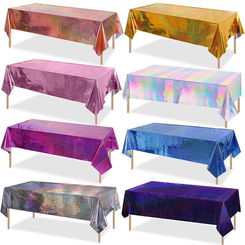 54x108 inch Iridescence Plastic Tablecloth Shiny Disposable Laser ...
