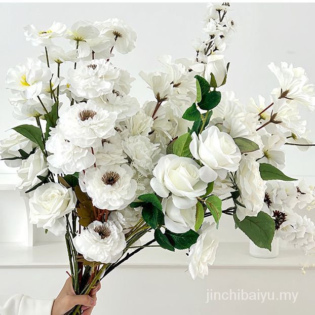White Series Artificial Flowers White Theme Hydrangea Roses Wedding ...
