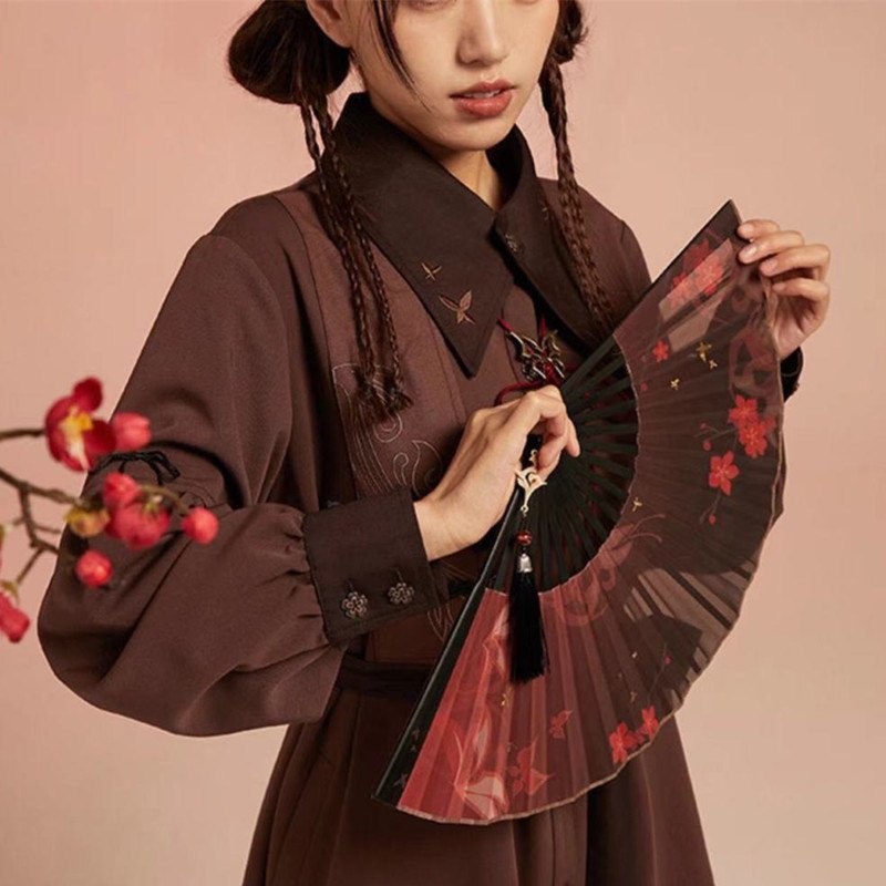 Game Genshin Impact Cloth Fan Hu Tao Cosplay Red Folding Hand Fans ...