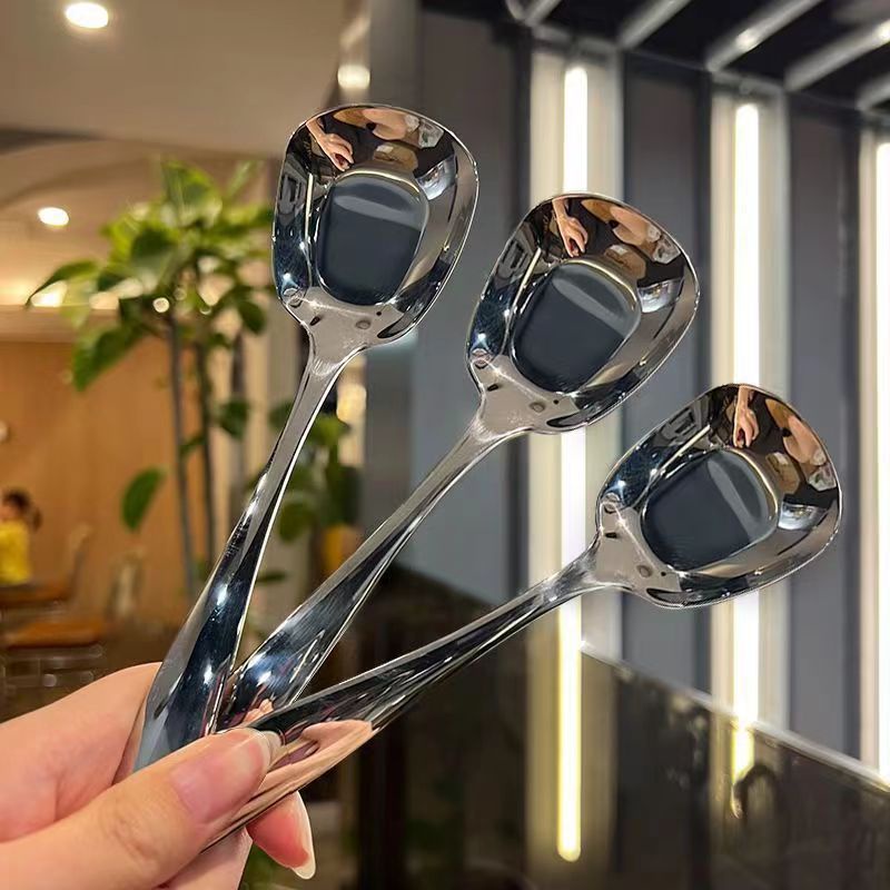 Square head spoon stainless steel long handle flat bottom spoon ...