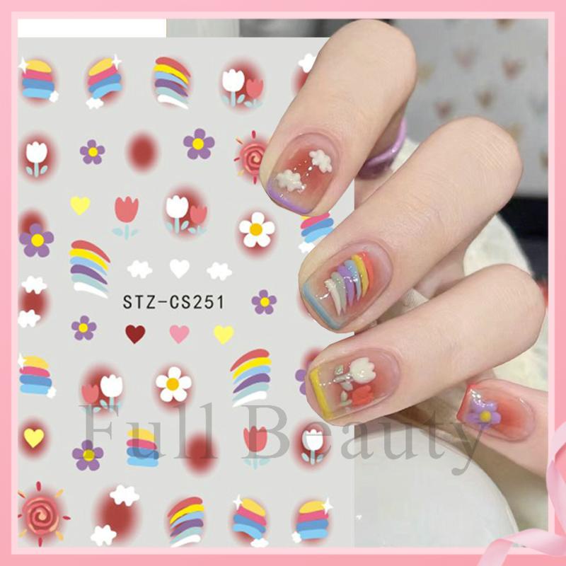 New Style Manicure Stickers ins Cartoon Dopamine Rainbow French Girl ...