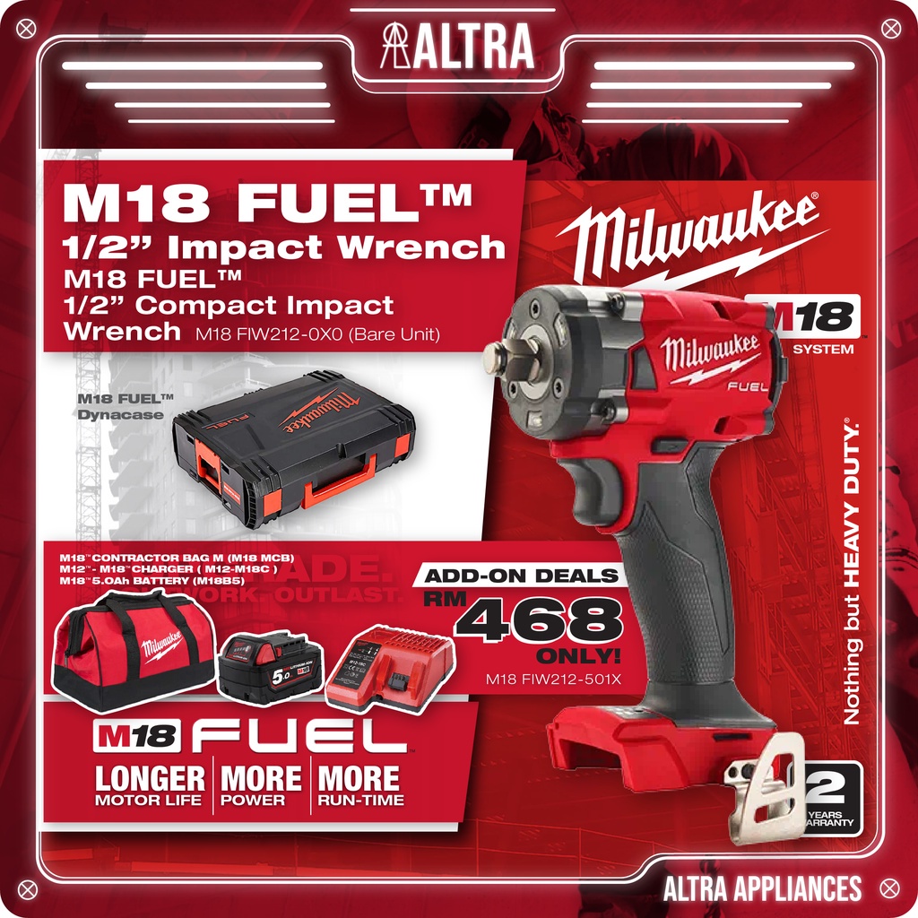 Milwaukee M18 FIW212 FUEL™ 1/2” Cordless Compact Impact Wrench ...