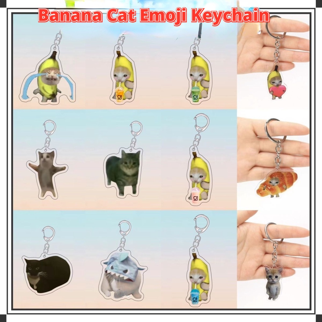 HOT Food Cat Head Banana Cat Emoji Keychain Spoof Cat Schoolbag Pendant ...