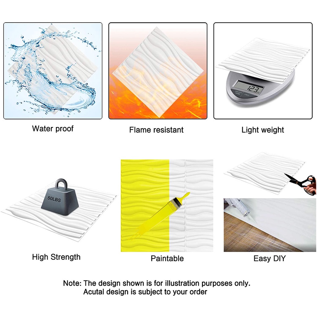 12 Pcs 50x50cm 3D Wall Panel PVC Material Diamond Textured Waterproof ...