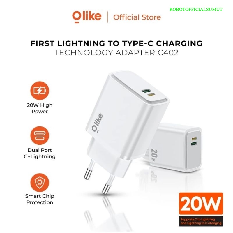 Olike C402 Fast Charging 20W Dual Port Lightning to Type-C Adapter ...