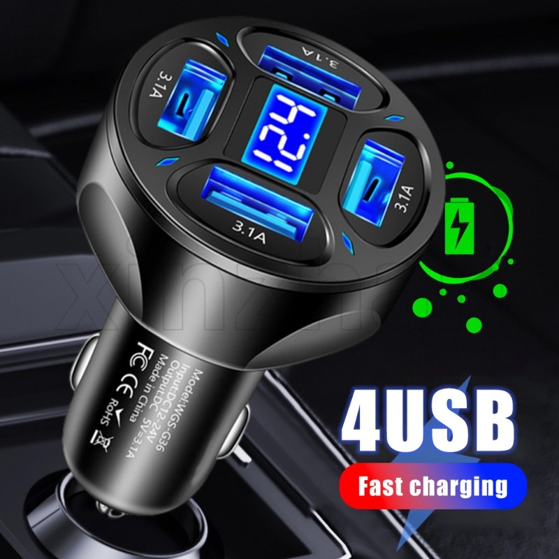 Multi-Purpose 4 Ports Usb Car Charger / 3.1A Digital Display 4-In-1 Car ...