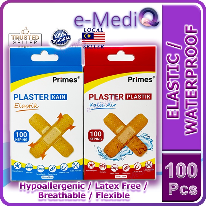 Primes Plaster - Plastic [Water Resistant] / Fabric [Elastic] 100strips ...