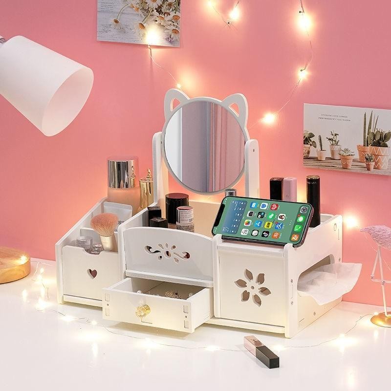 Makeup Table Box 360 Mirror 5 Compartment 1 Drawer Mini Dressing Table ...