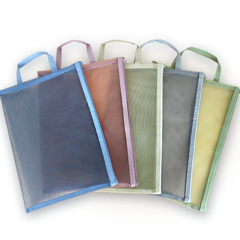 NYLON Double Layer Document File Zipper Pouch Zip File Bag Grid ...