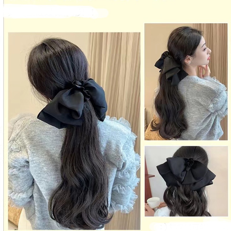 Bow Ponytail Wig For Women Simulation Long Curly Hair Grab Clip High ...
