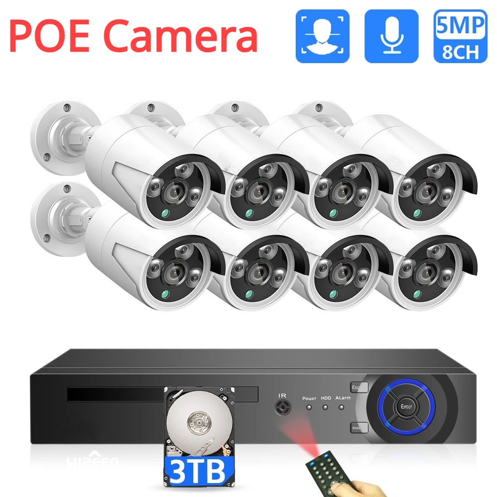 5MP H.265 8CH POE Security Surveillance 4K Camera System Kit Set AI ...