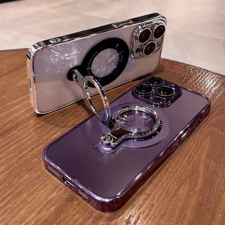 For iPhone 15 Transparent Metal Ring Holder Stand Bracket Cover for iPhone 11 12 13 14 15 Pro ...
