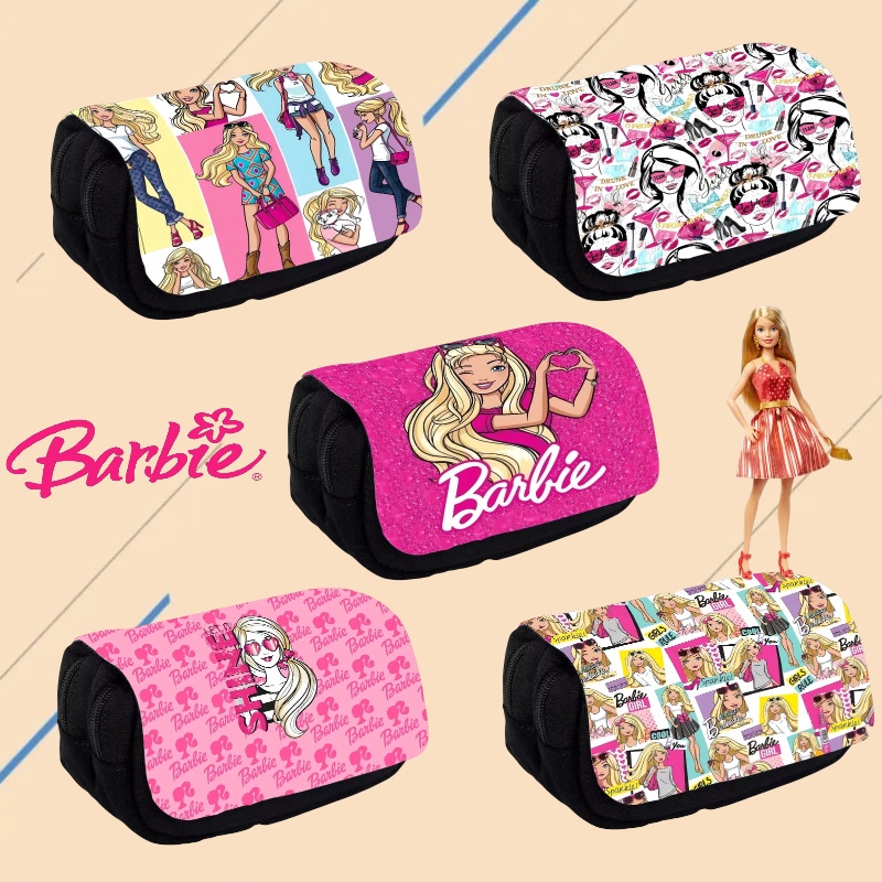 Barbie Cartoon Pen Case Bag Double Layer High Capacity Pen Bag Student ...