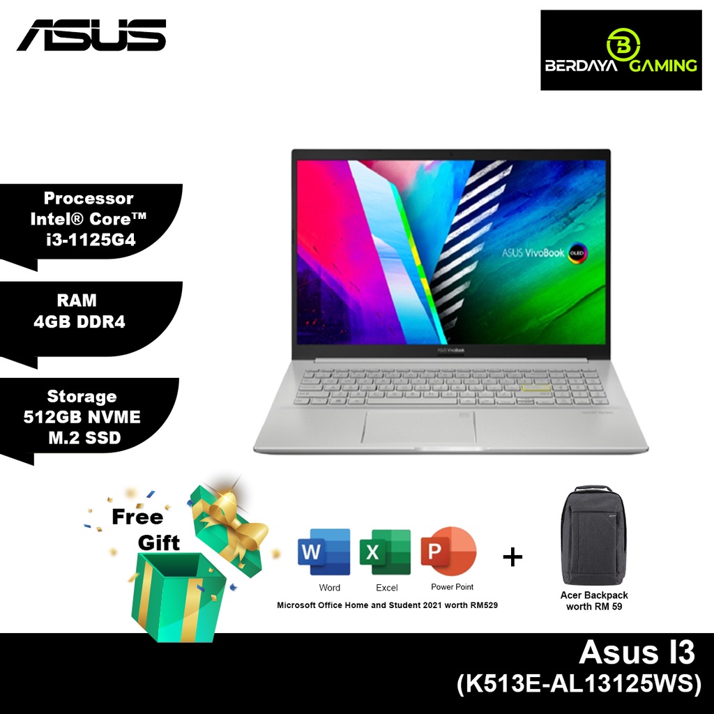 ASUS VIVOBOOK 15 OLED K513E-AL13125WS | i3-1125G4 | 4GB | 512GB SSD ...