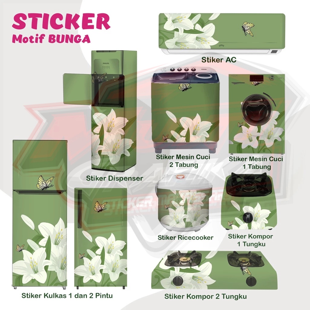 MESIN HIJAU Stickers for 1 & 2 Door Refrigerator, Stove, Magicom, AC ...