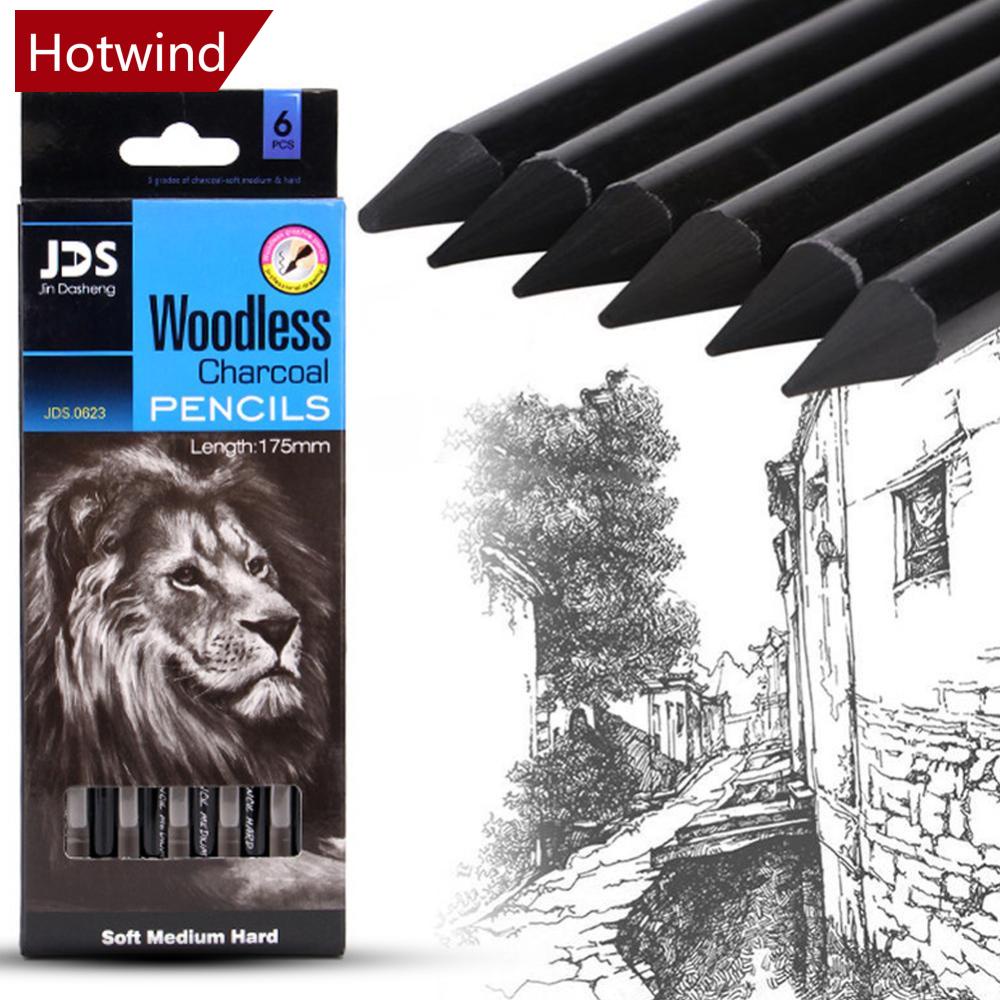HOTWIND 3/6Pcs Professional Woodless Carbon Sketch Pens Hard/Medium ...