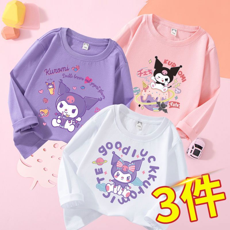 100% Cotton Girls Long-Sleeved T-Shirt Kuromi Girls Long-Sleeved Tops ...