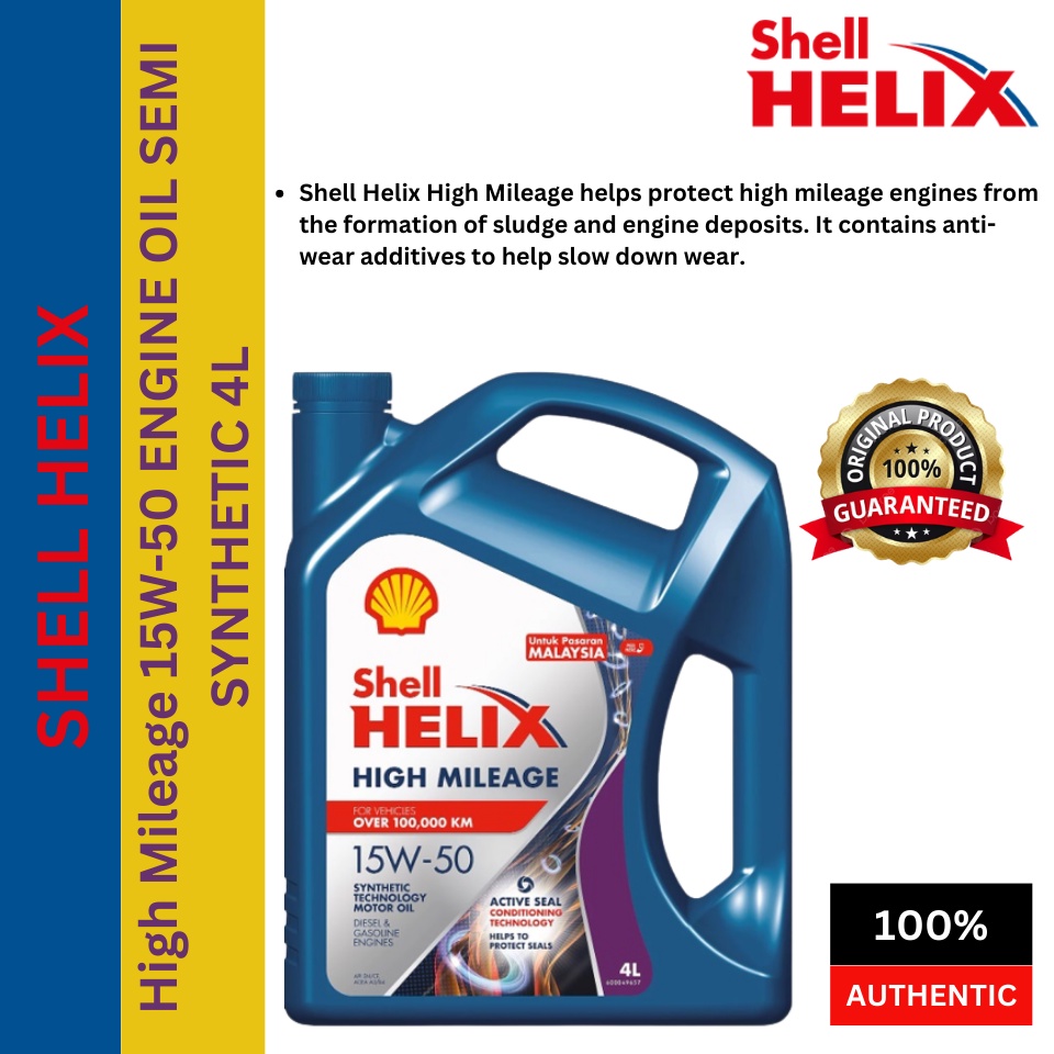 550051935 Original Shell Helix High Mileage 15W-50 Minyak Hitam (4L ...