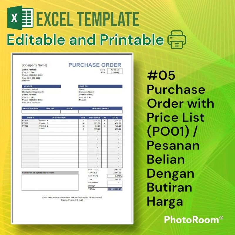 JGD [#05] Microsoft Excel Purchase Order with Price List (PO01 ...