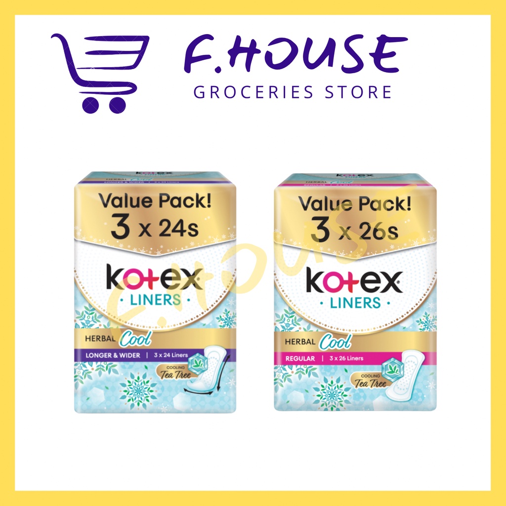 Kotex Herbal Cool Liner Regular (26's x 3 Packs) / Liner Longer & Wider ...