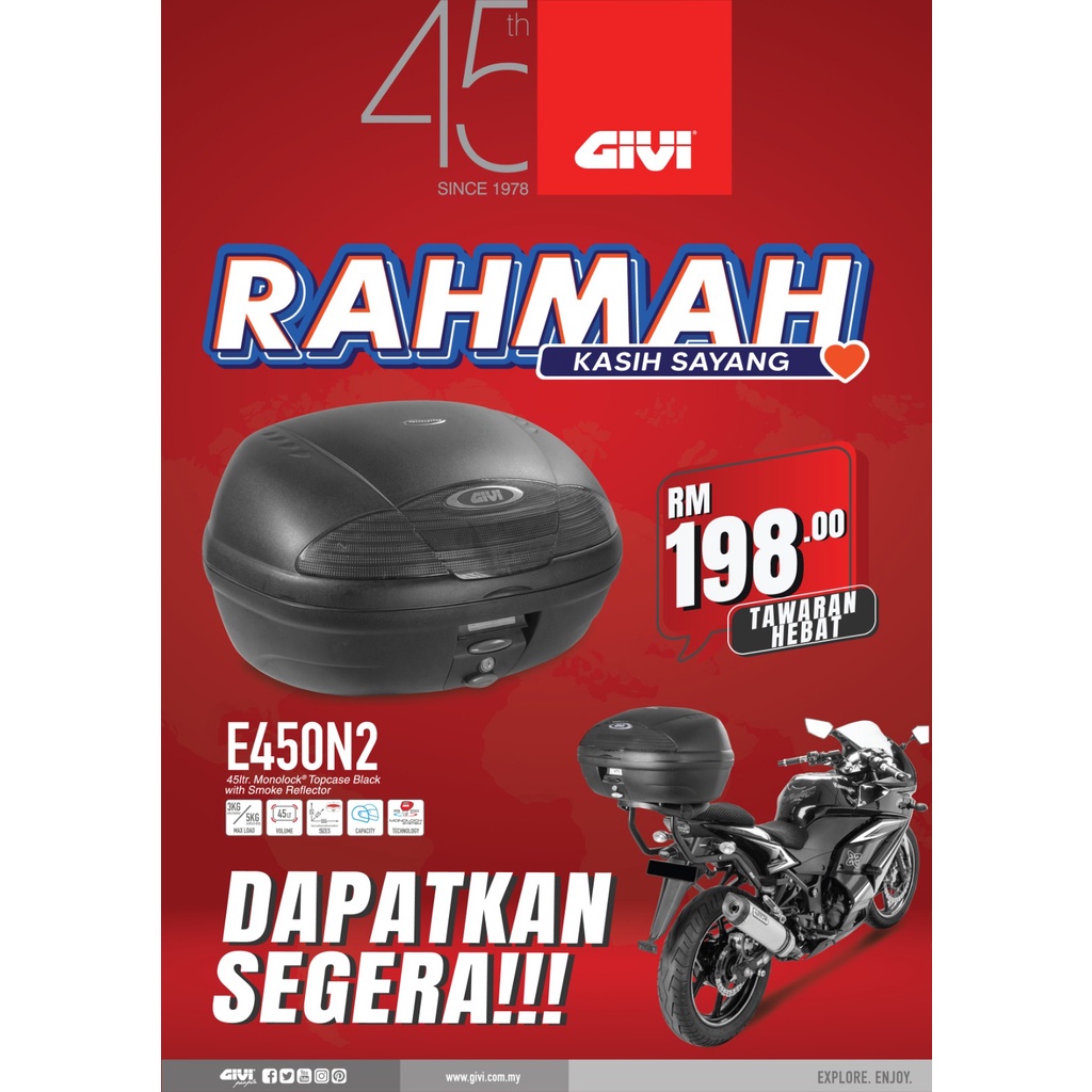 GIVI BOX E450N2 (CLA) SIMPLY 2 BLACK WITHOUT LIGHT WITH SMOKE 100% ...